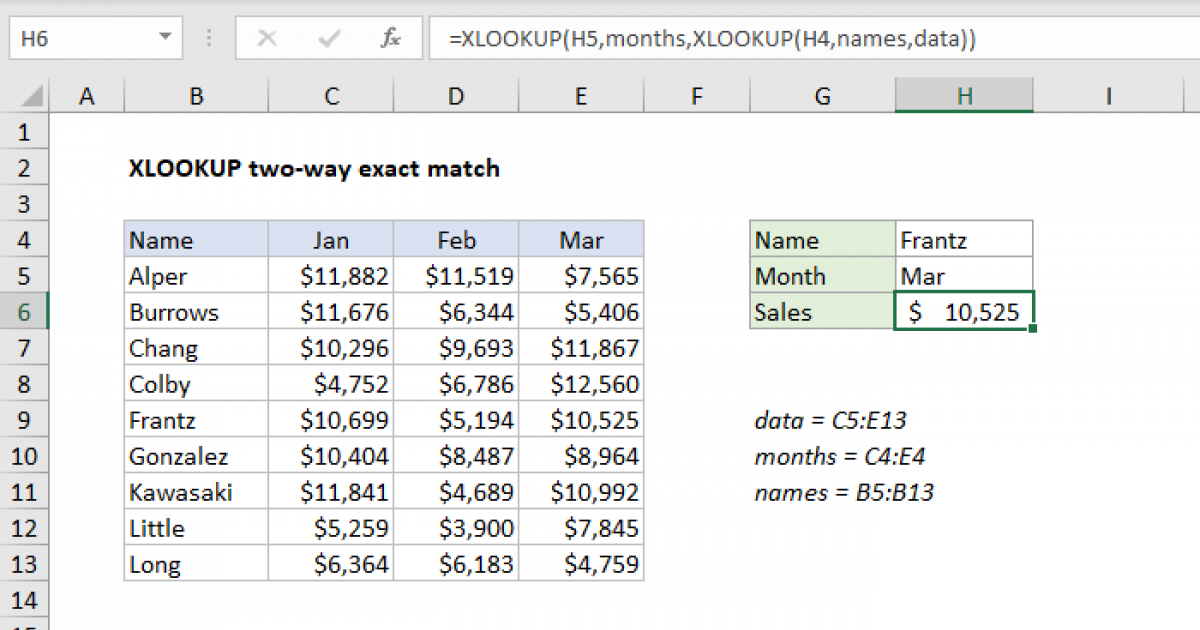 XLOOKUP Two way Exact Match Excel Formula Exceljet